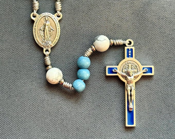 Blue Green Jade Catholic Rosary | Miraculous Medal, Saint Benedict ...