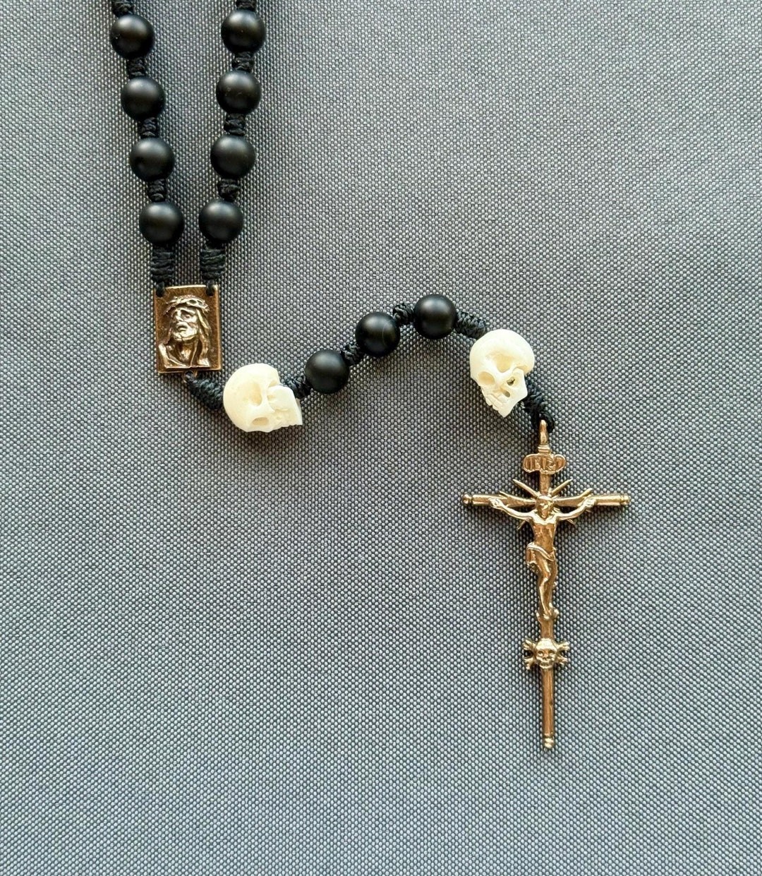 Handmade Solid Bronze Skull Rosary - Onyx & Bone Beads - Etsy