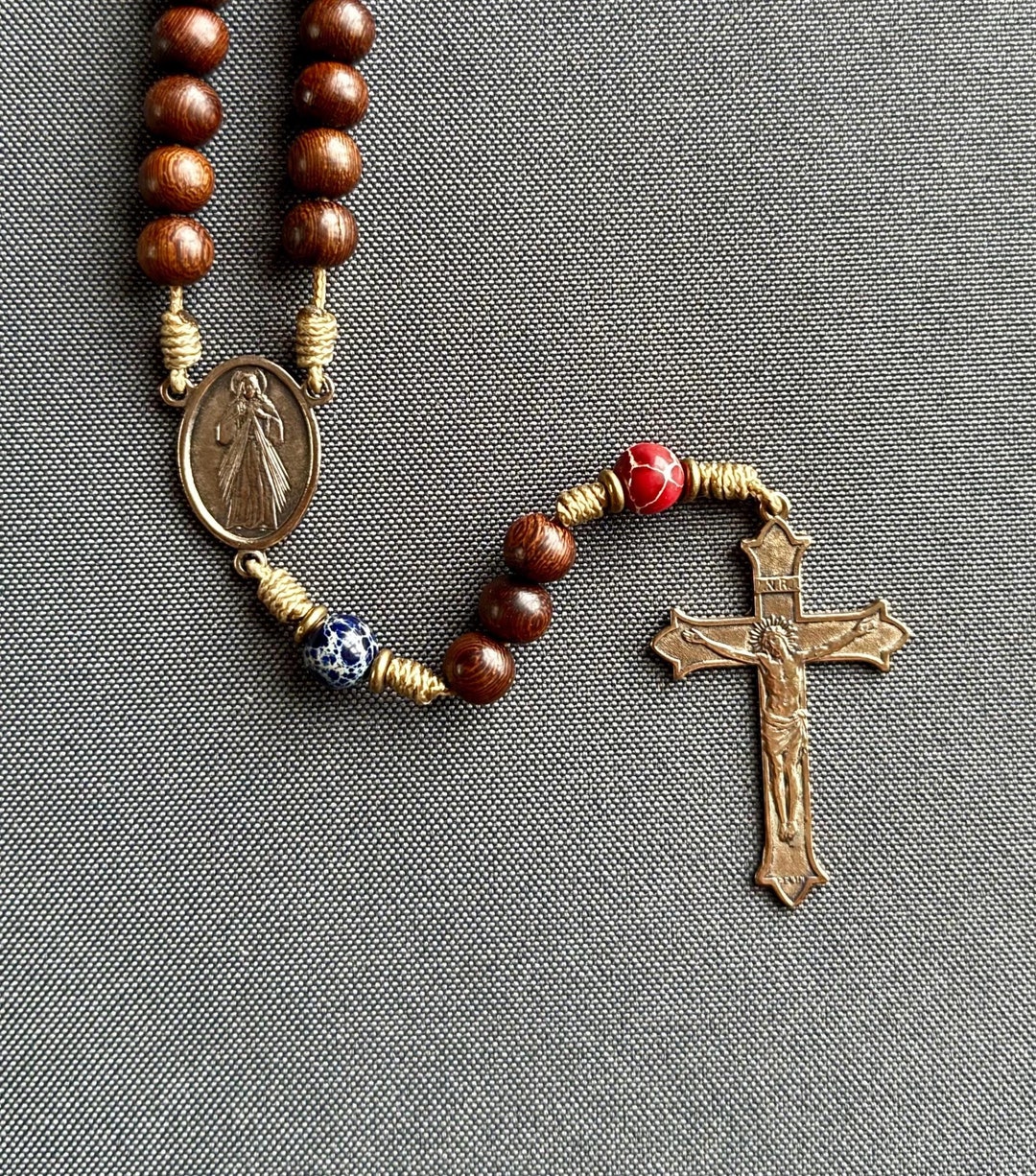 Divine Mercy Rosary - Solid Bronze / Handmade Divine Mercy Microcord ...