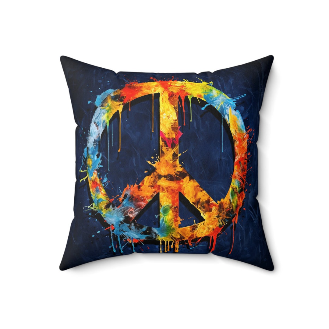 Peace Sign Paint Splash - Square Pillow - Polyester - Etsy