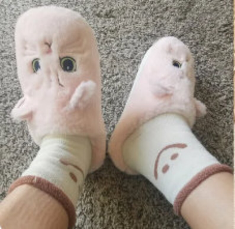Embroidered Super Cute Fuzzy Cat Slides With 1 Pairs Socks Cozy Gift ...