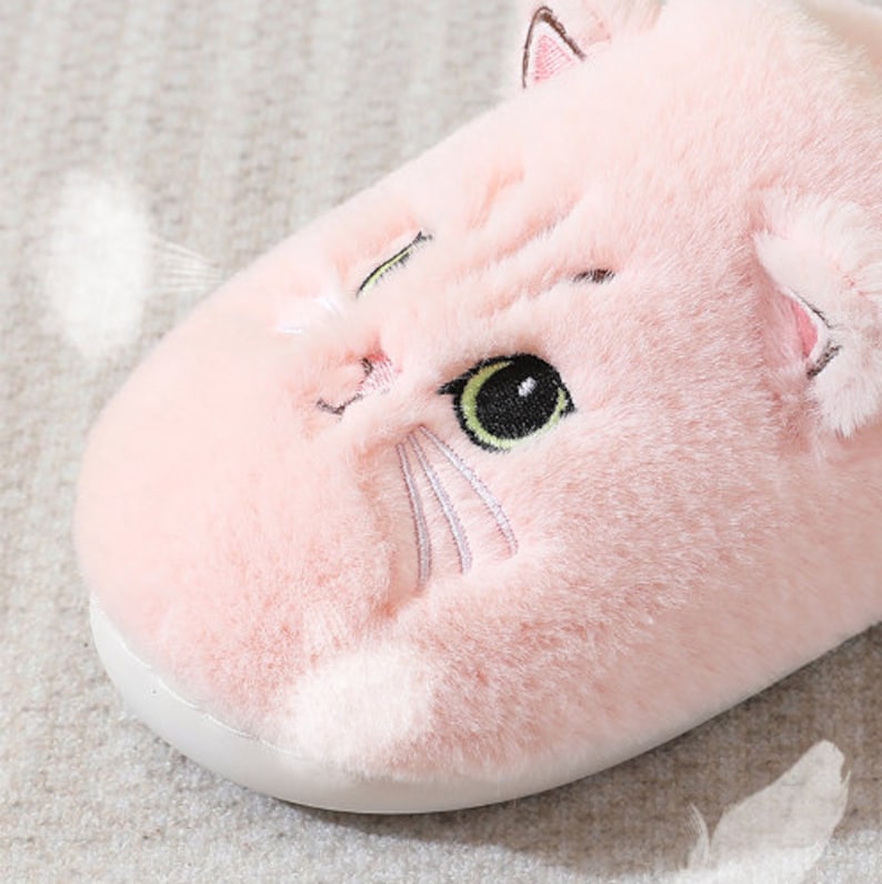 Embroidered Super Cute Fuzzy Cat Slides With 1 Pairs Socks Cozy Gift ...