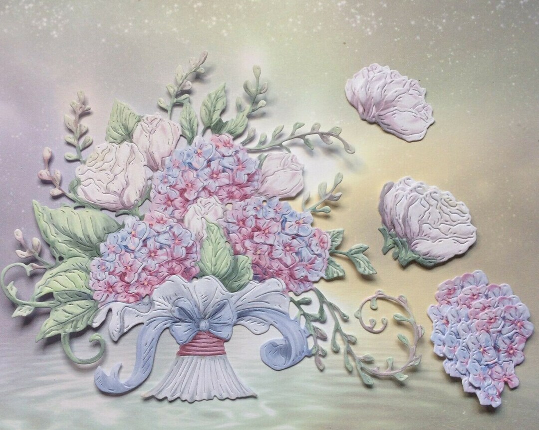Hydrangea Display Die Cuts and Decoupage..x 3 Sets... Floral ...