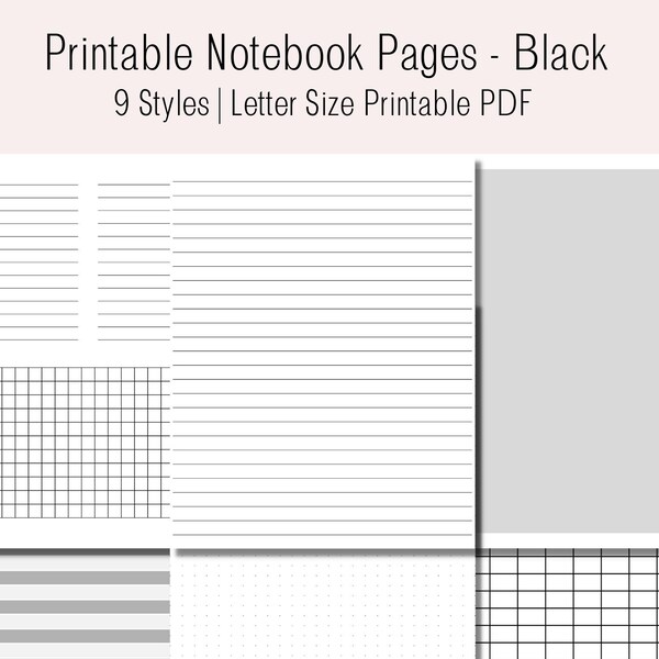 Printable Notebook Paper, 9 Styles, Blue Color, Digital Pdf - Etsy