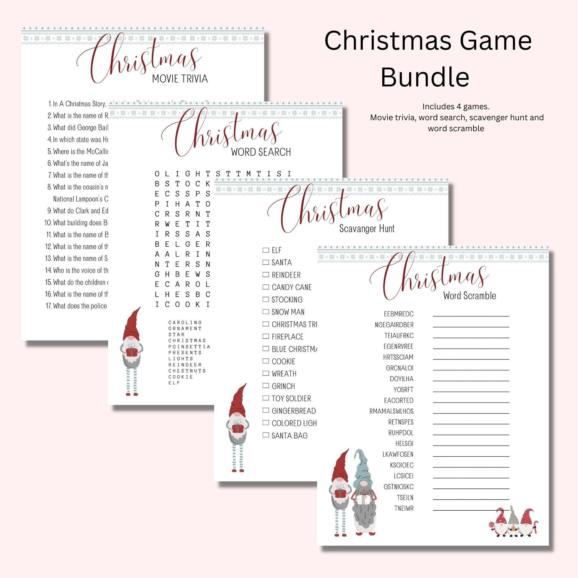 Printable Christmas Game Bundle Pdf Only Word Scramble, Scavenger Hunt ...