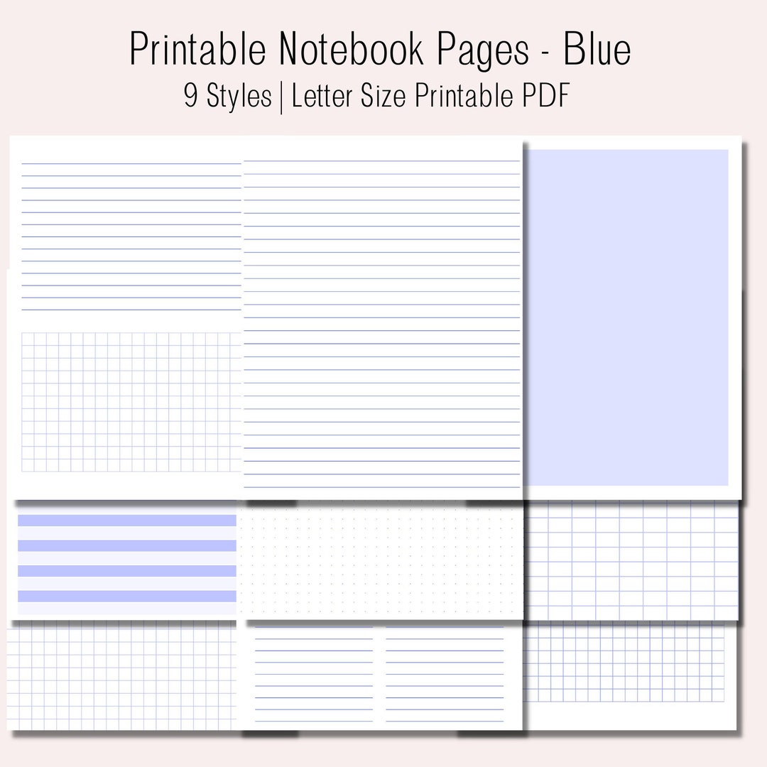 Printable Notebook Paper, 9 Styles, Blue Color, Digital Pdf - Etsy