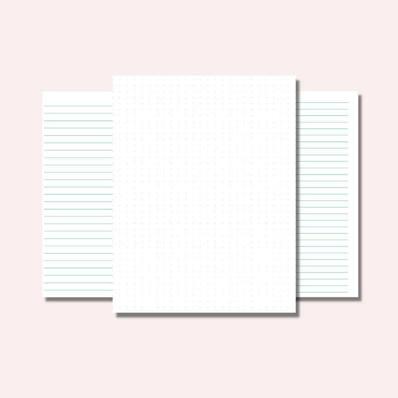 Printable Notebook Paper, 9 Styles, Teal Color, Digital Pdf - Etsy