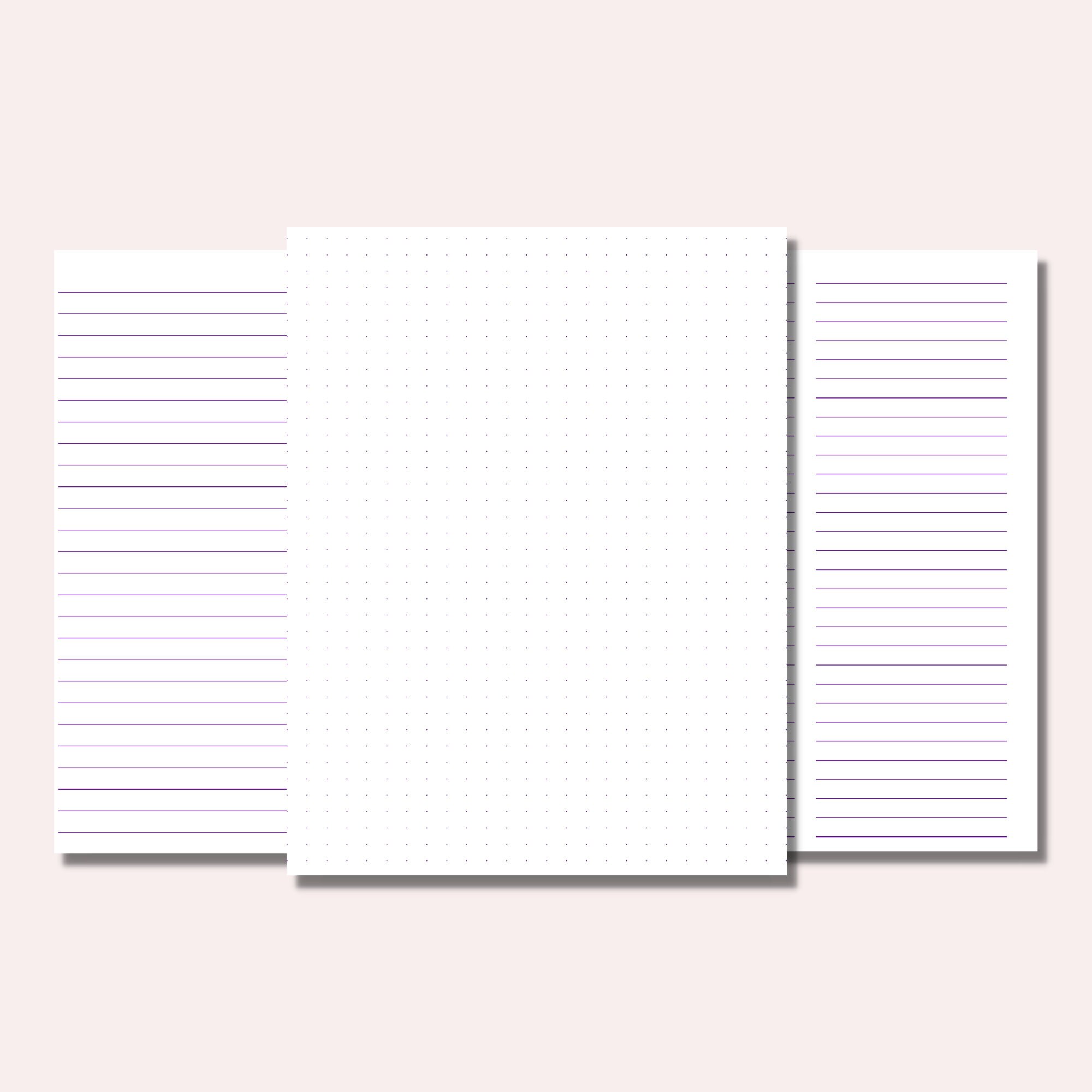 Printable Notebook Paper, 9 Styles, Purple Color, Digital Pdf - Etsy