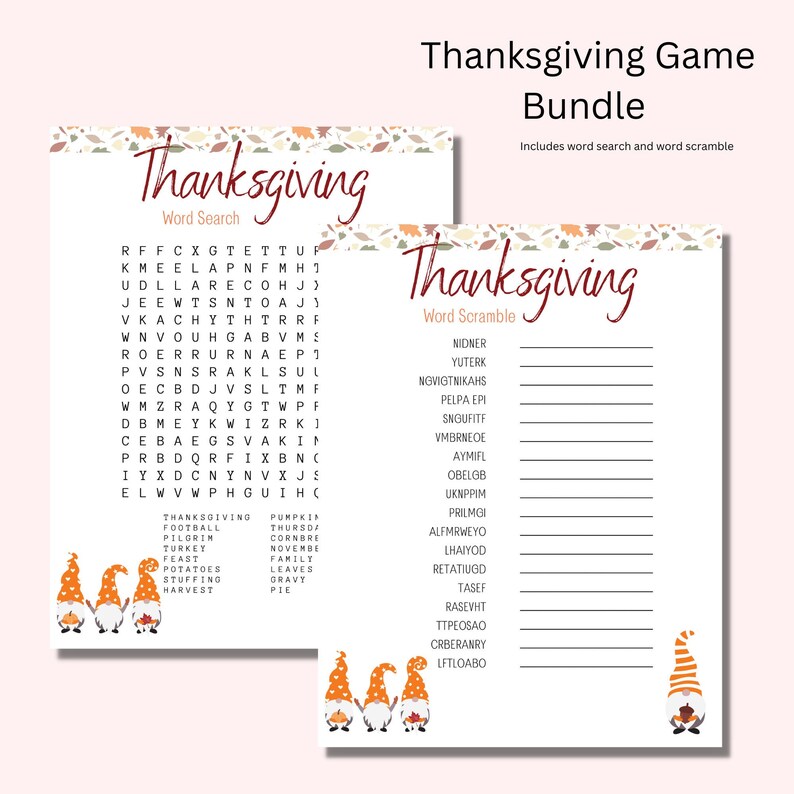 Thanksgiving Game Bundle, Word Search, Word Scramble, Answer Key, - Etsy