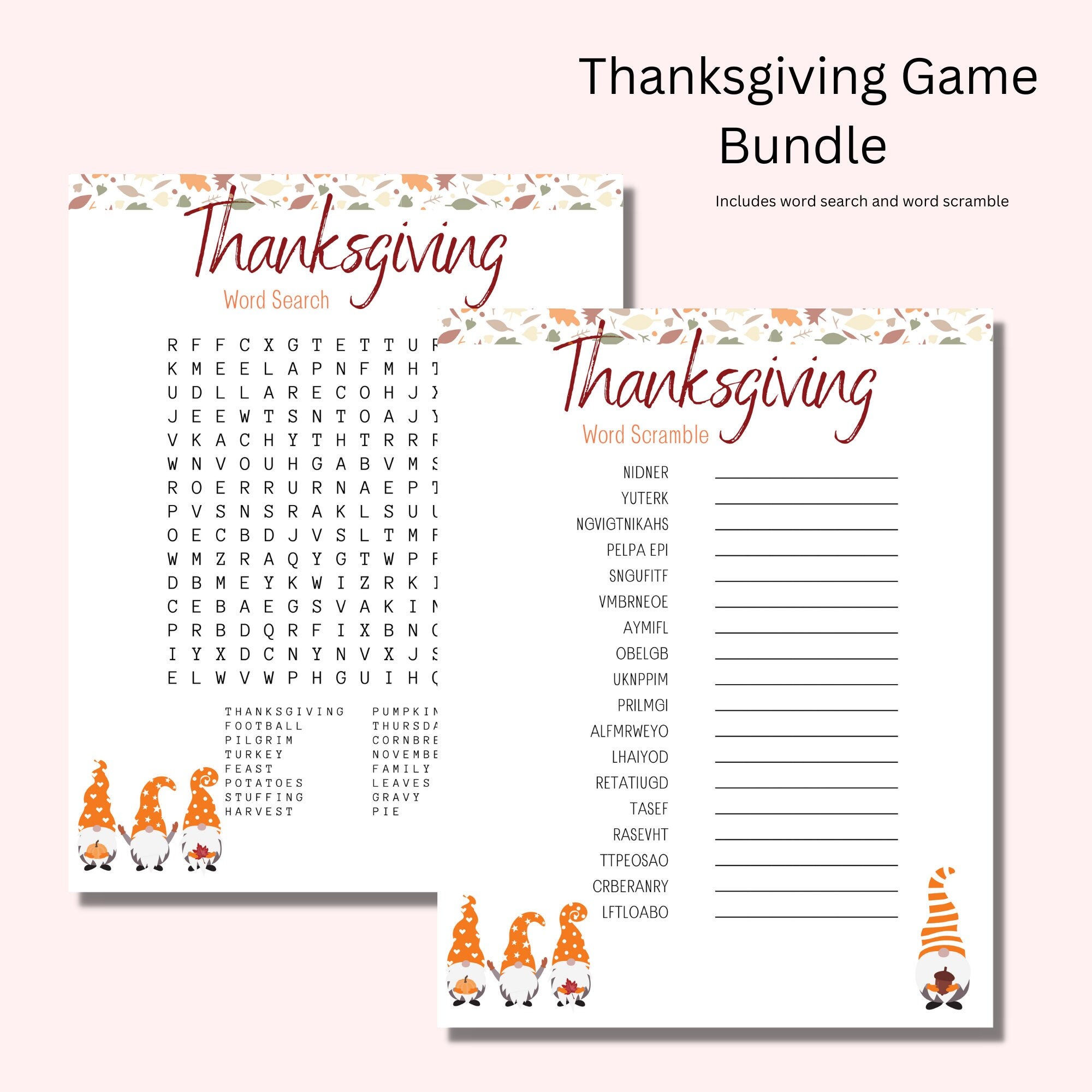 Thanksgiving Game Bundle, Word Search, Word Scramble, Answer Key, - Etsy