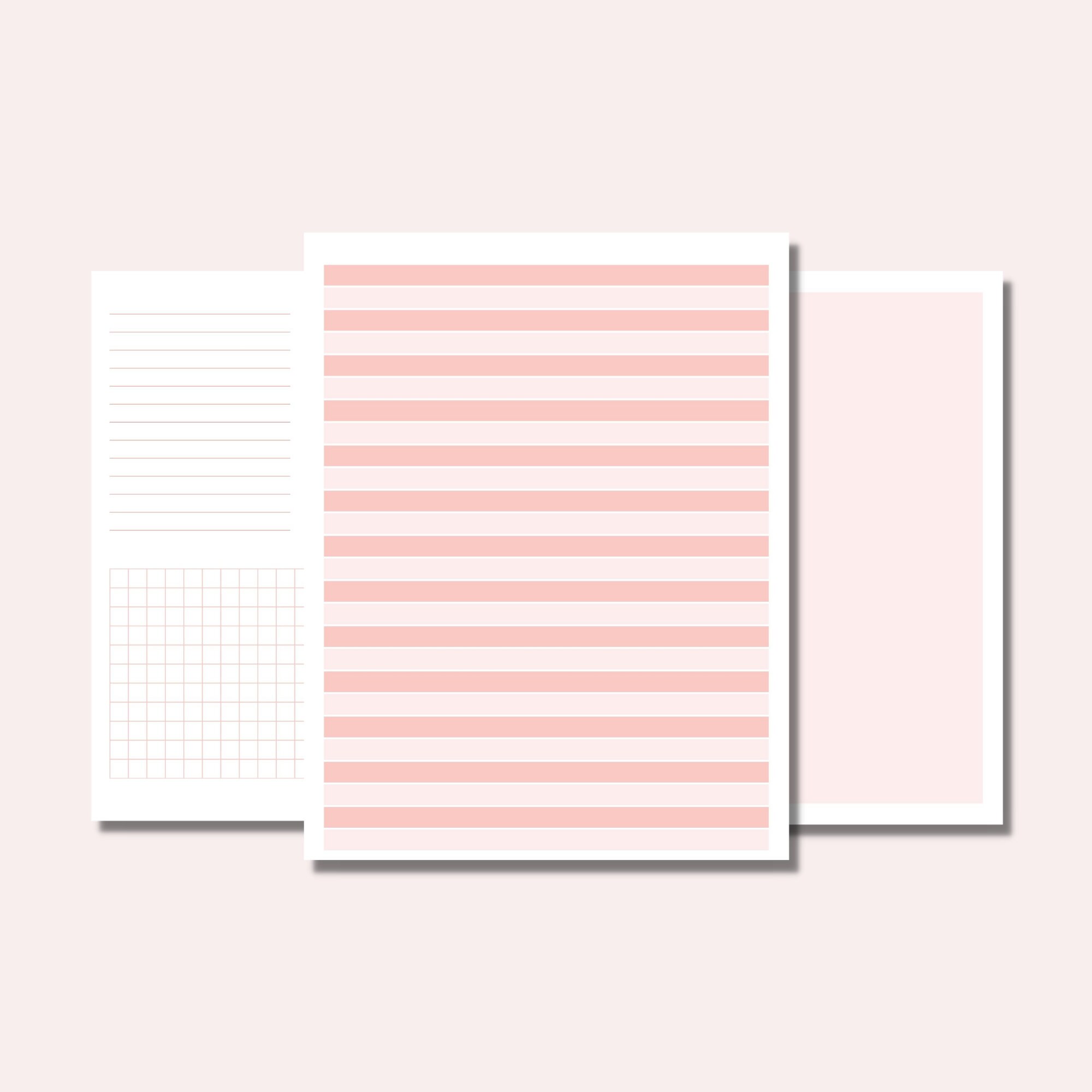 Printable Notebook Paper, 9 Styles, Coral Color, Digital Pdf, - Etsy