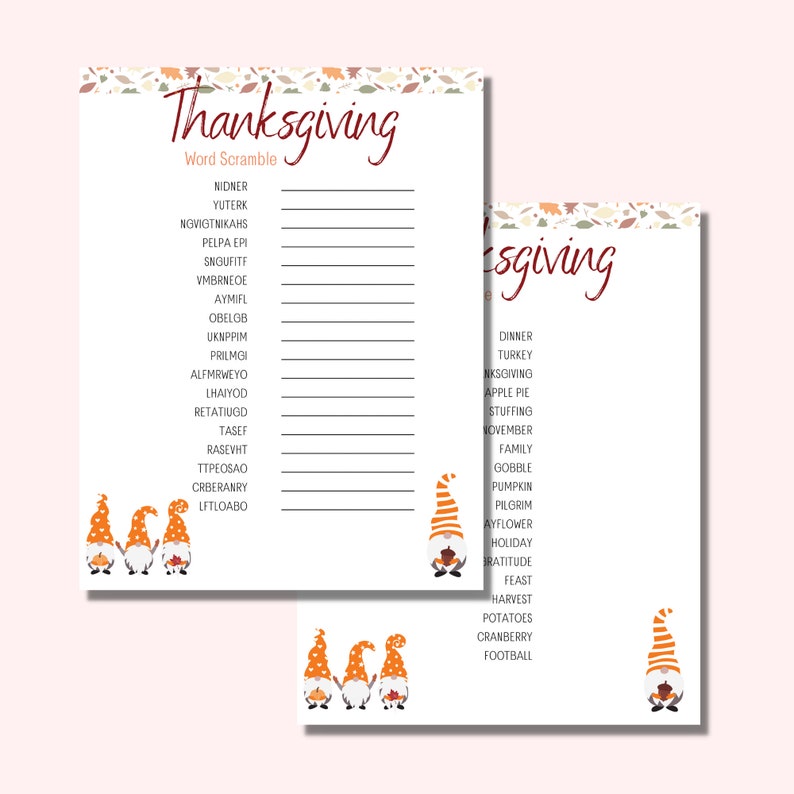 Thanksgiving Game Bundle, Word Search, Word Scramble, Answer Key, - Etsy