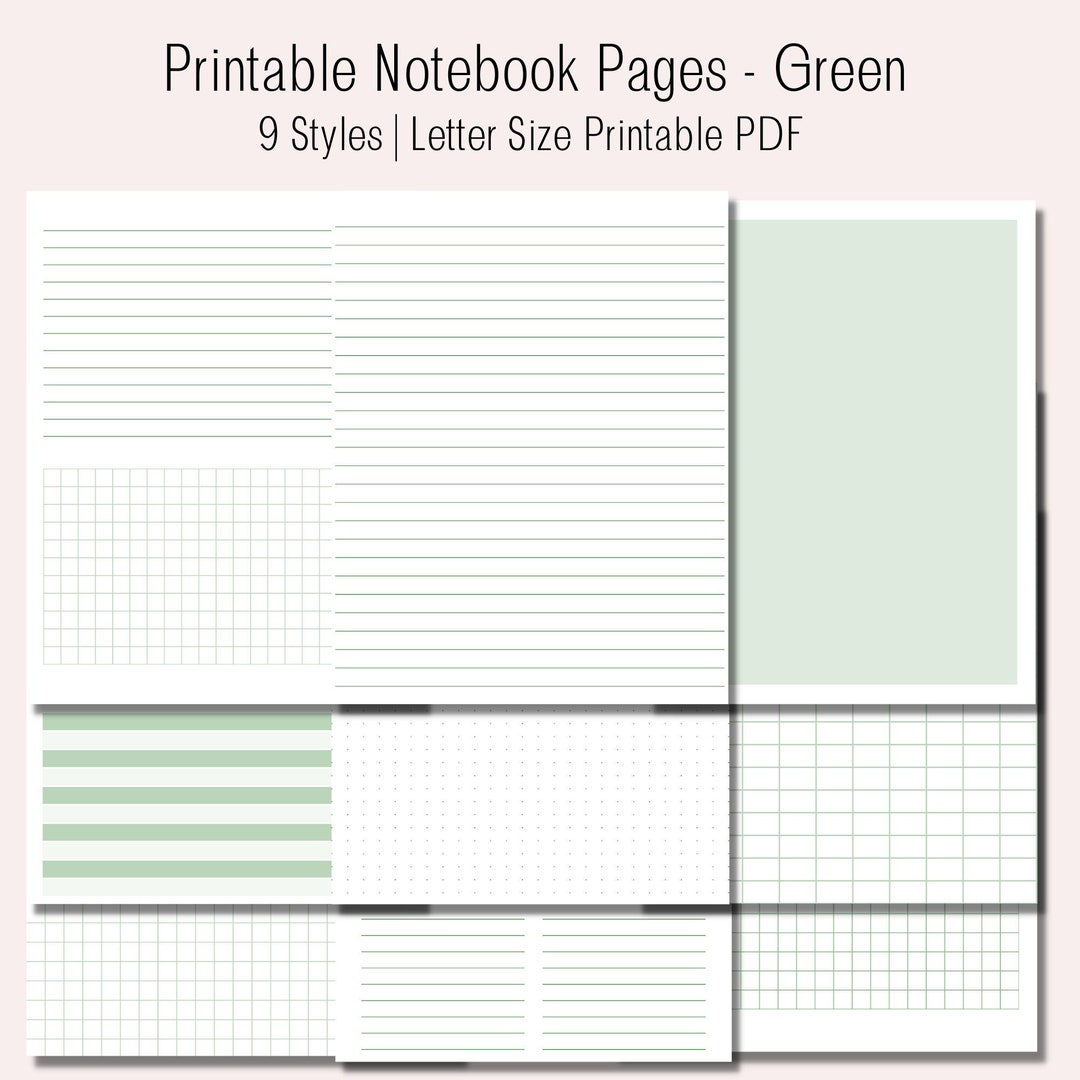 Printable Notebook Paper, 9 Styles, Green Color, Digital Pdf - Etsy