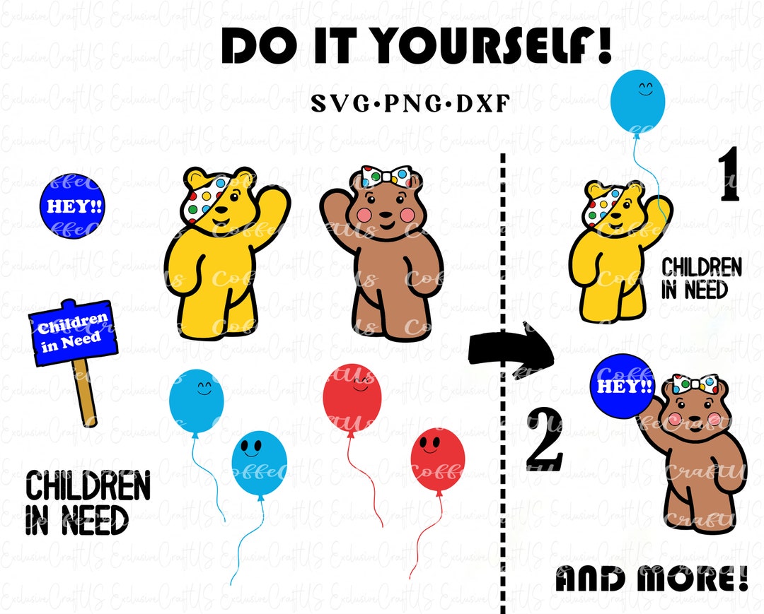 Children in Need Pudsey Bear Red Nose Day Charity Raising SVG Digital ...