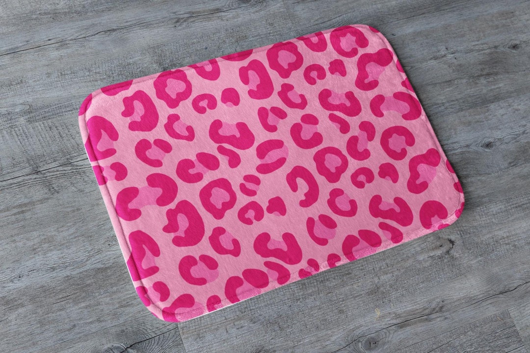 Leopard Print Pink Bath Mat, Leopard Bath Decor, Cute Shower Mat, Pink ...