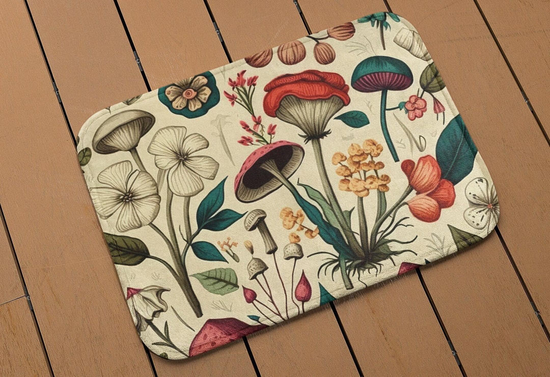 Vintage Botanicals Mushroom Bath Mat Mushroom Bath Mat Boho Bathmat ...
