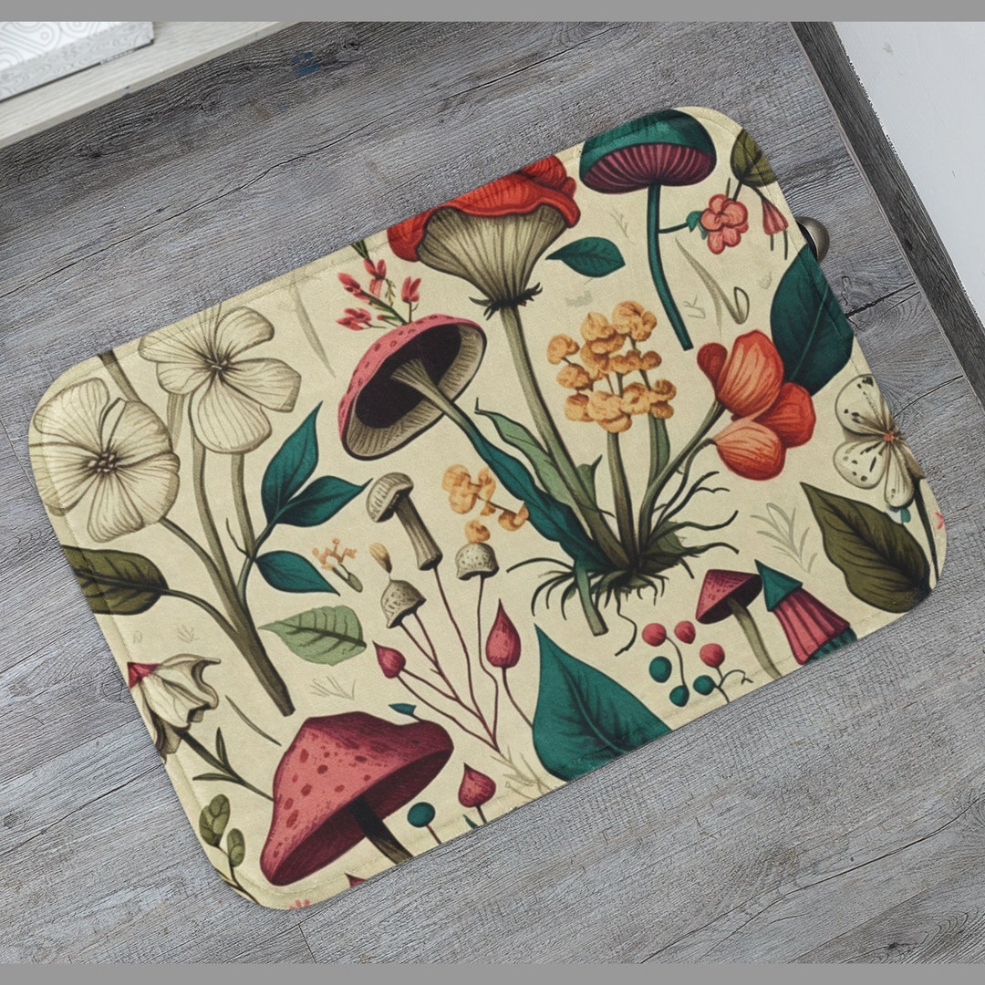 Vintage Botanicals Mushroom Bath Mat Mushroom Bath Mat Boho Bathmat ...
