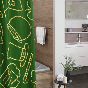 St Patricks Day Shower Curtain Lucky Irish Shower Curtain Gold and ...