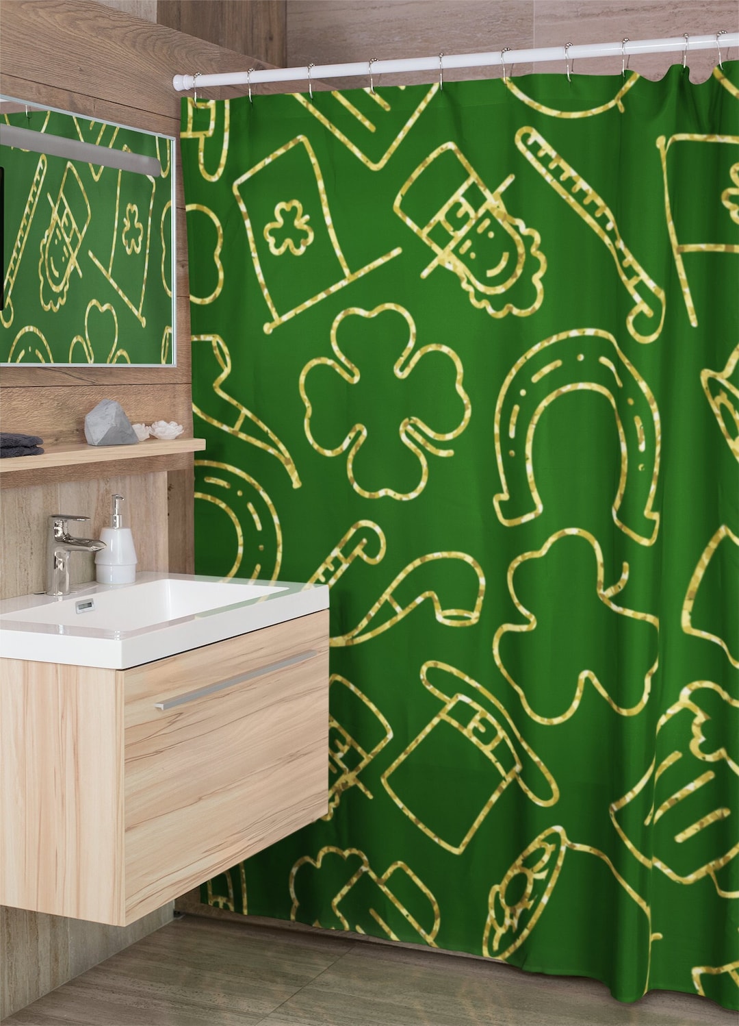 St Patricks Day Shower Curtain Lucky Irish Shower Curtain Gold and ...