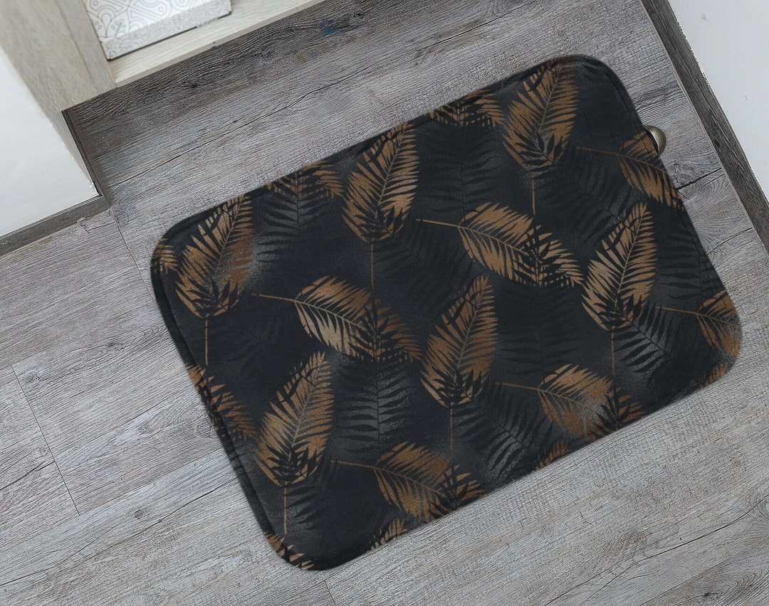 Black With Bronze Feathers Bath Mat Microfiber Memory Foam Bath Mat ...