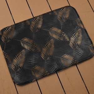 Black With Bronze Feathers Bath Mat Microfiber Memory Foam Bath Mat ...