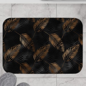 Black With Bronze Feathers Bath Mat Microfiber Memory Foam Bath Mat ...