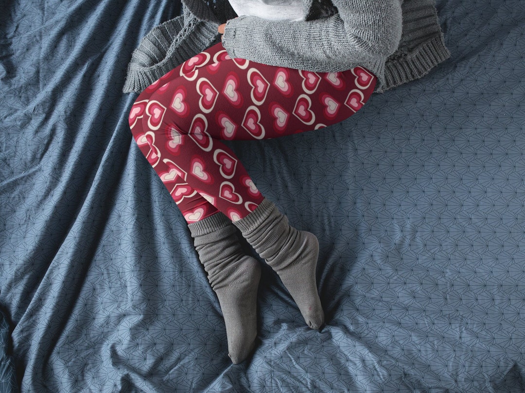 Red Heart Patterned Leggings Womens Leggings Winter Leggings Yoga ...