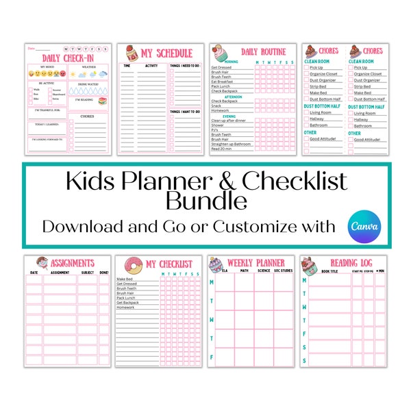 Kids Planner and Checklist Bundle ADHD School Planner Kawaii - Etsy Canada