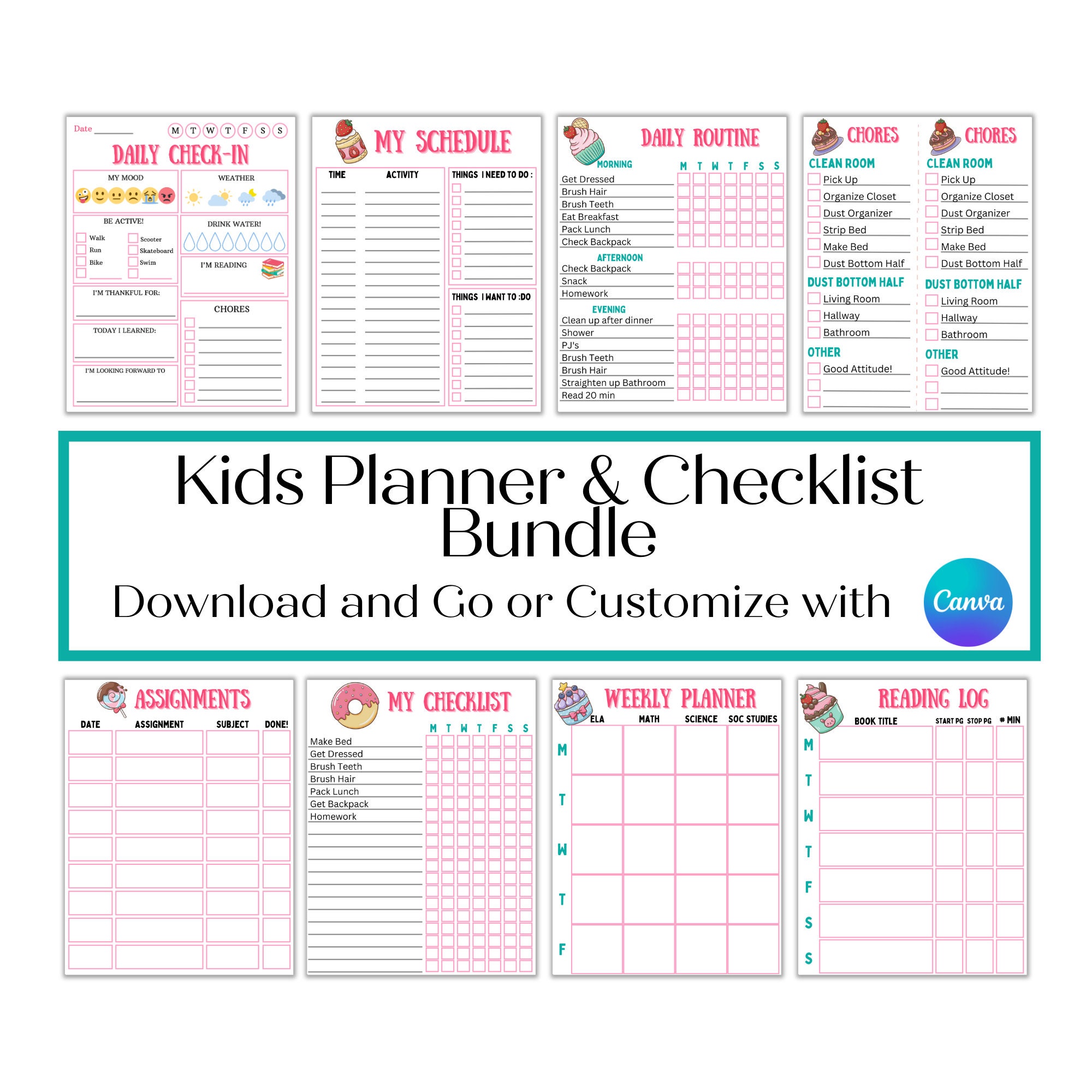 Kids Planner and Checklist Bundle ADHD School Planner Kawaii - Etsy Canada