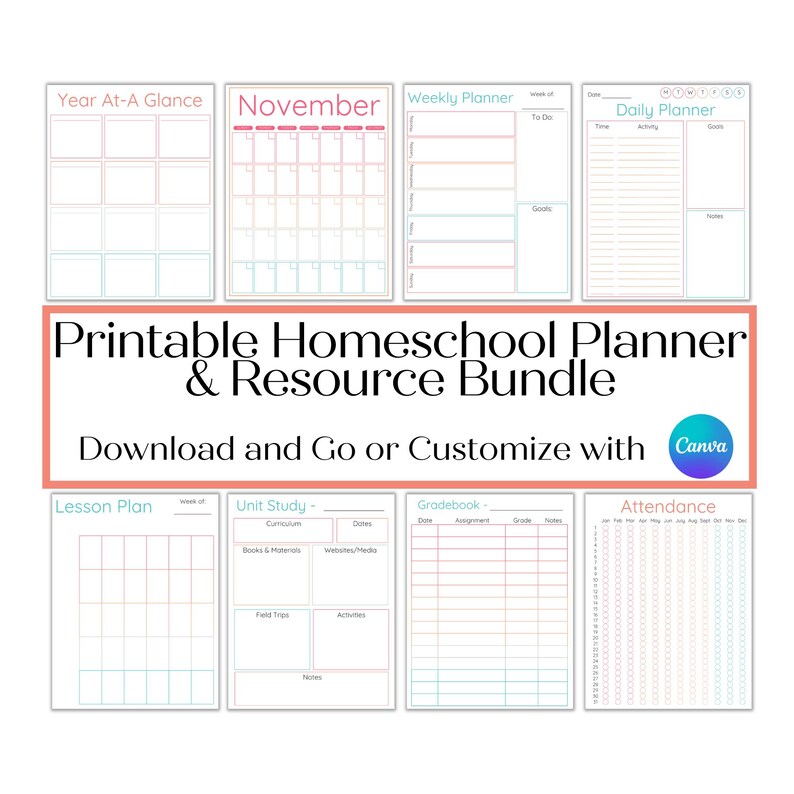 Printable Homeschool Planner Bundle | Lesson Plan | Gradebook | Daily ...