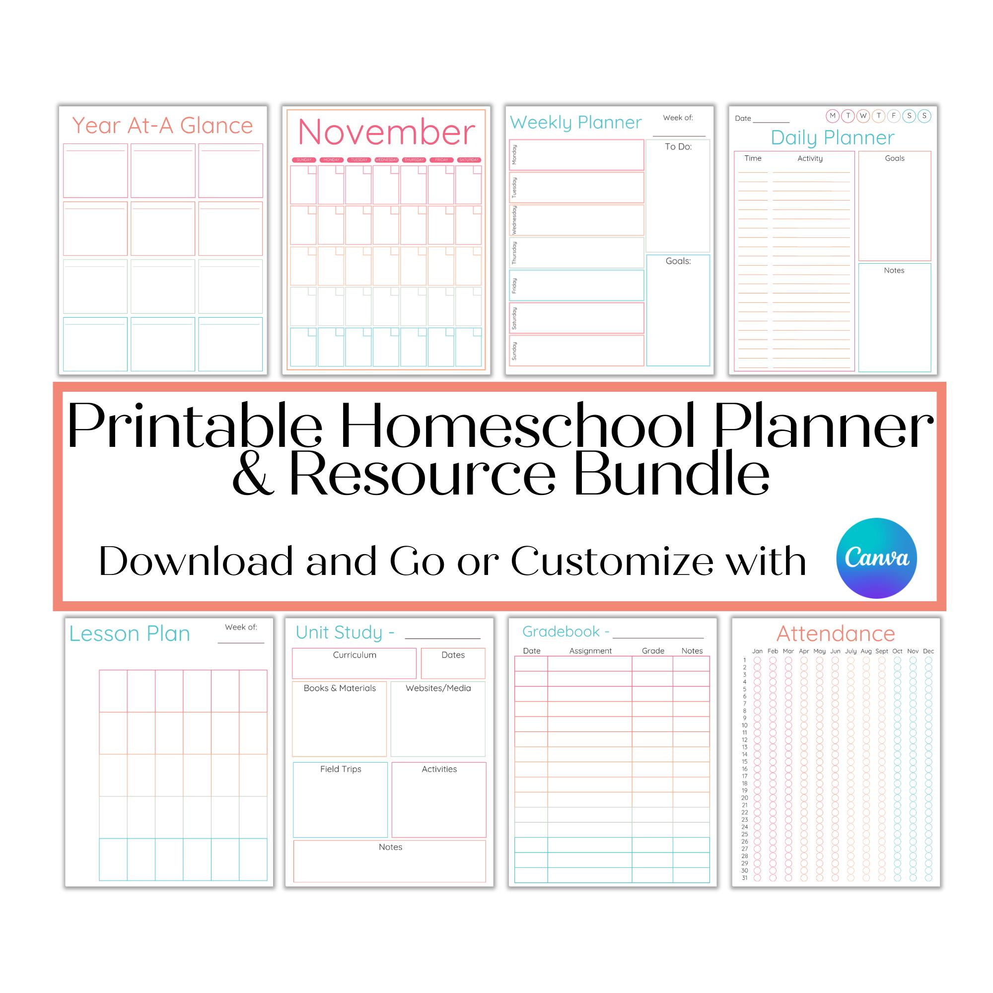 Printable Homeschool Planner Bundle | Lesson Plan | Gradebook | Daily ...