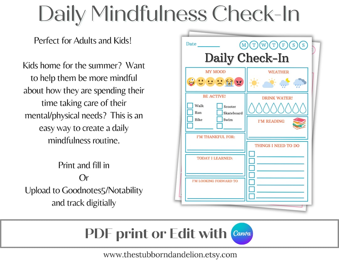 Daily Mindfulness Check-in Kids and Adults - Etsy