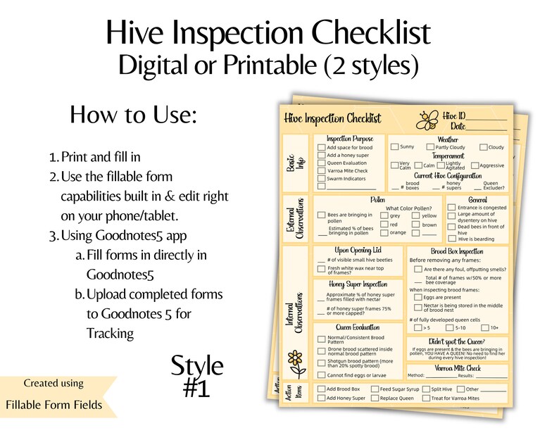 Beekeeper Hive Inspection Checklist - Etsy