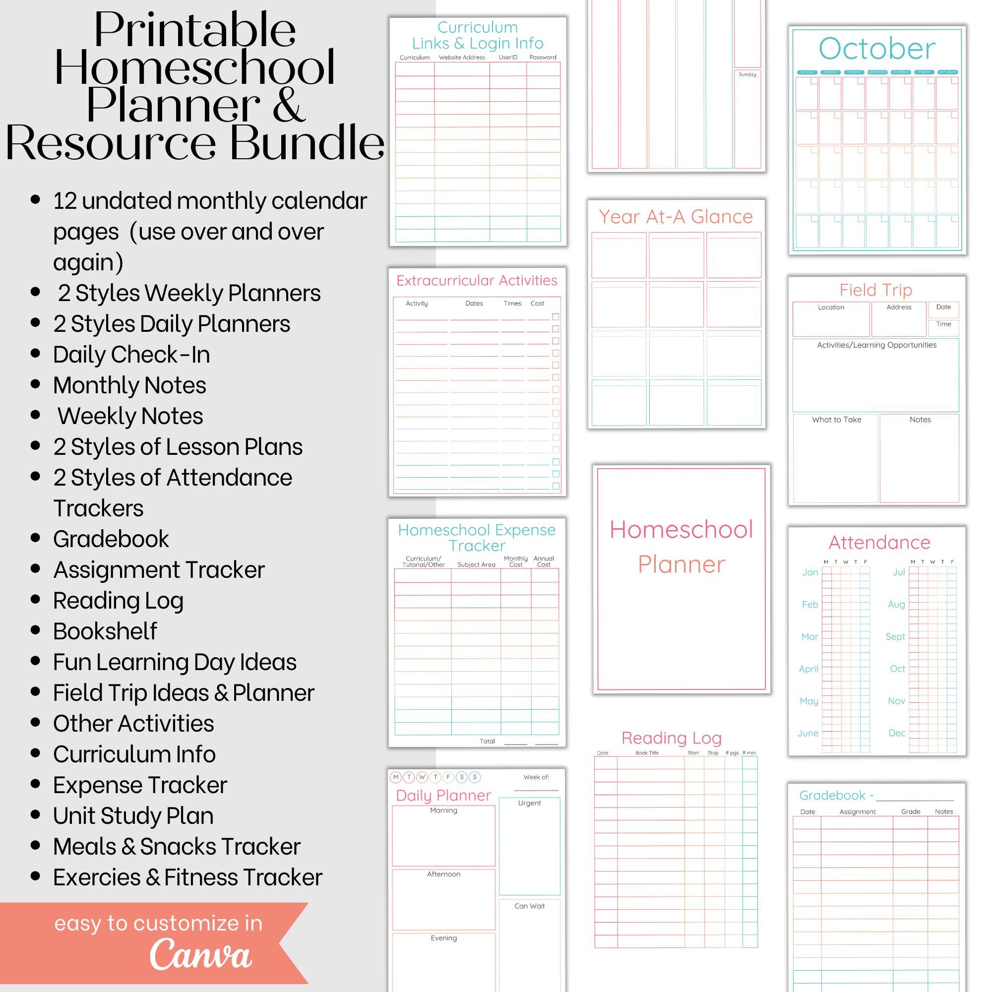 Printable Homeschool Planner Bundle | Lesson Plan | Gradebook | Daily ...