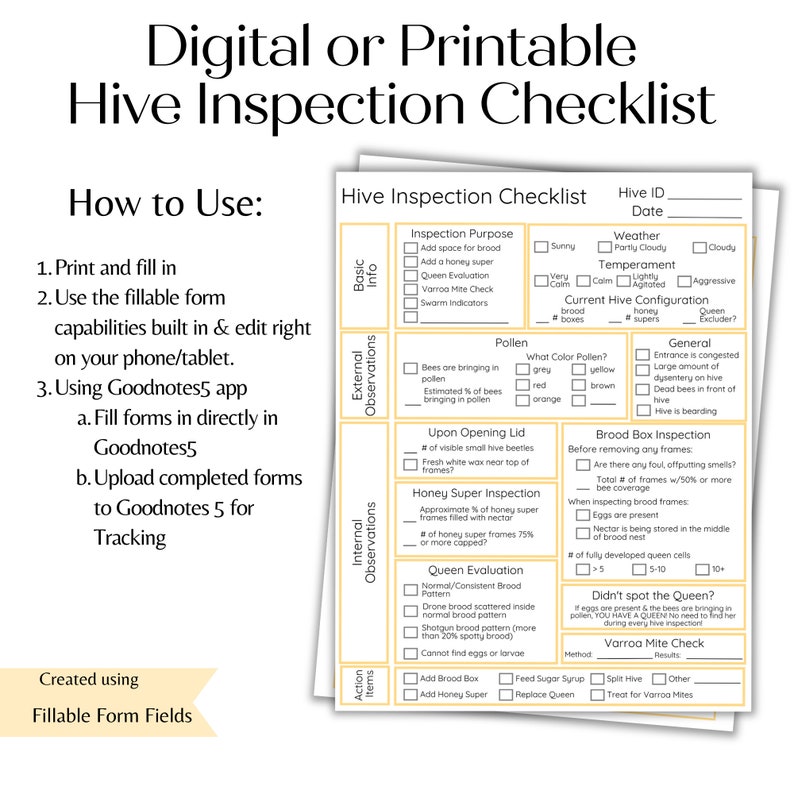 Beekeeper Hive Inspection Checklist: Printable & Fillable Forms ...