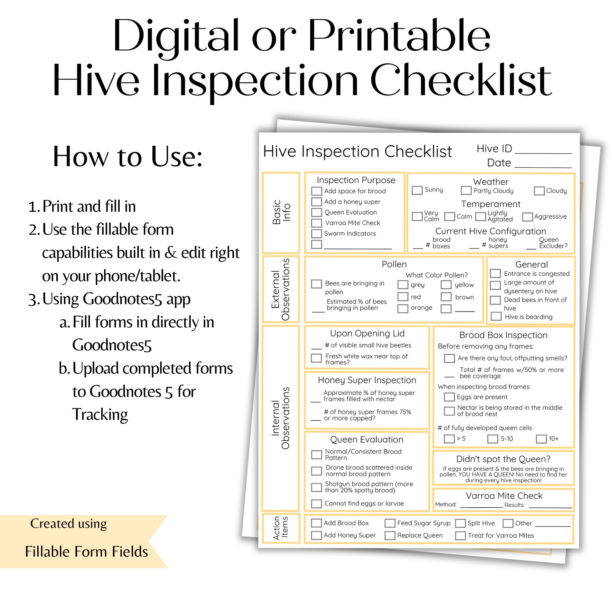 Beekeeper Hive Inspection Checklist: Printable & Fillable Forms ...