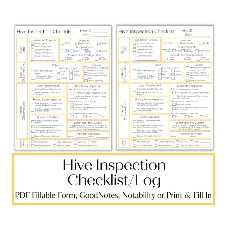 Beekeeper Hive Inspection Checklist Fillable Forms Digital and ...