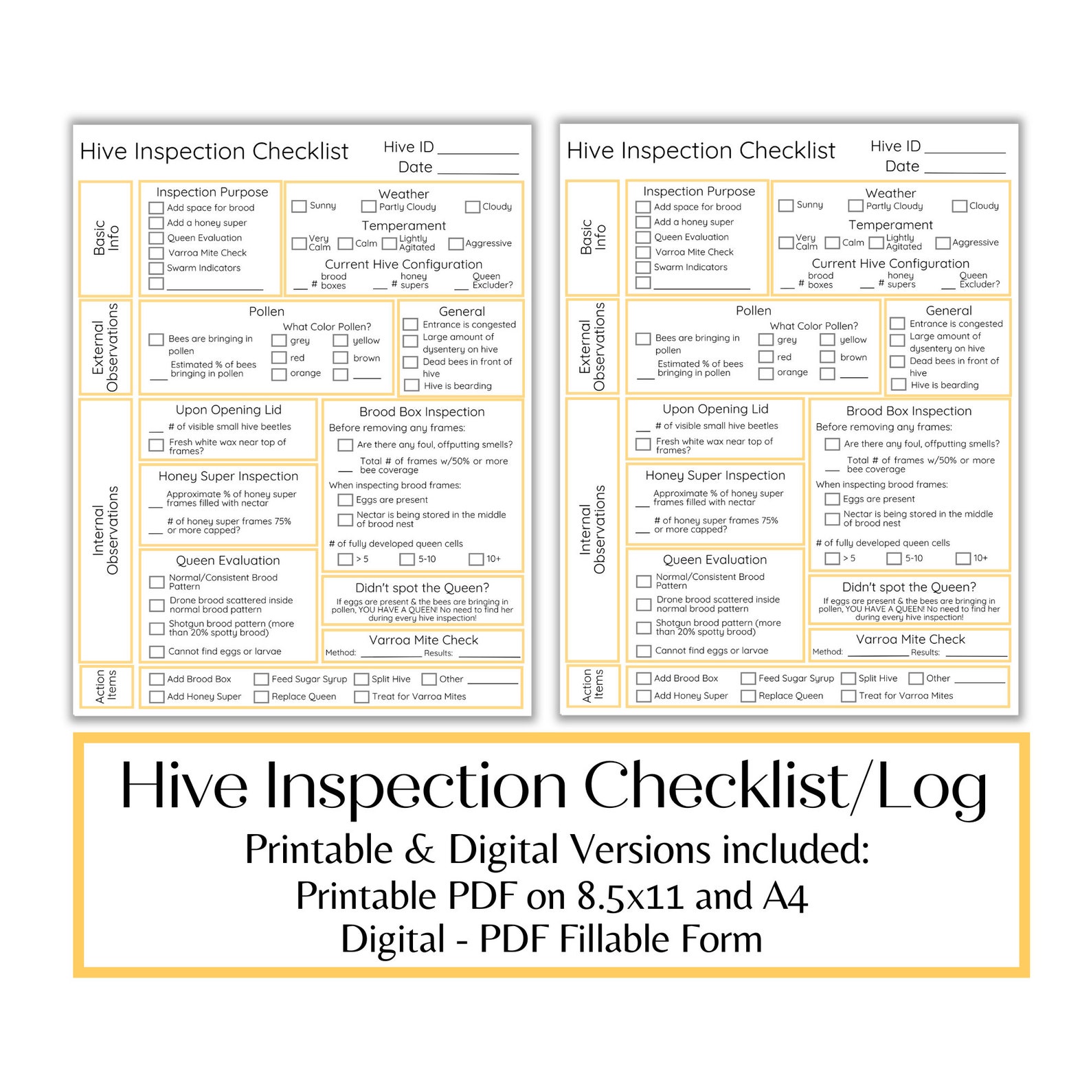 Beekeeper Hive Inspection Checklist: Printable & Fillable Forms ...