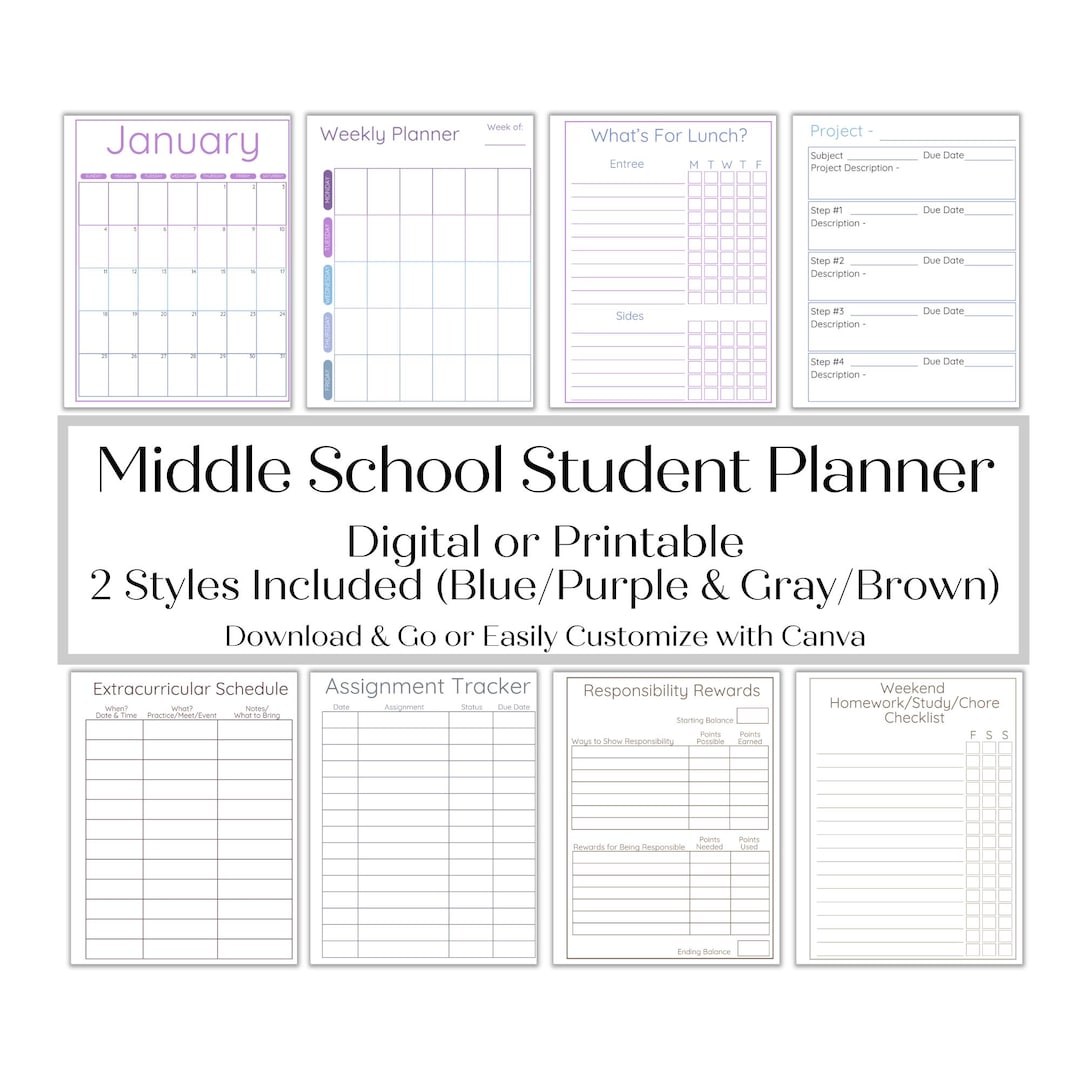 Middle School Student Planner: 2025-26 Digital Download (canva Template ...