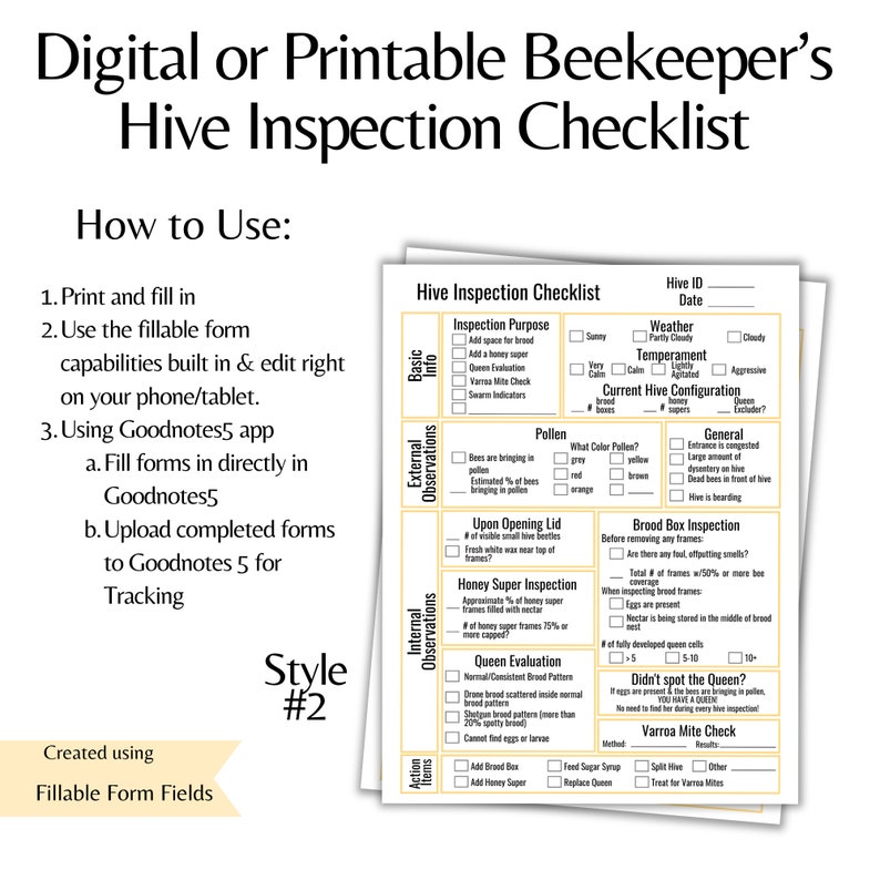 Beekeeper Hive Inspection Checklist - Etsy