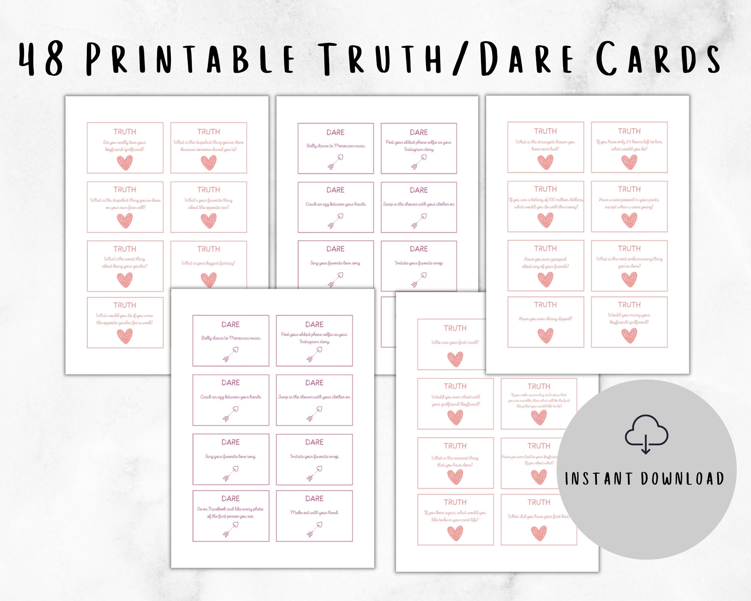 Printable Game for Couples Truth or Dare | Couples Board Game for ...