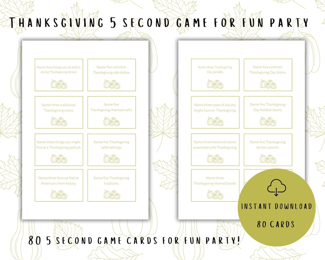 Thanksgiving 5 Second Game | Printable Thanksgiving Game With 80 ...