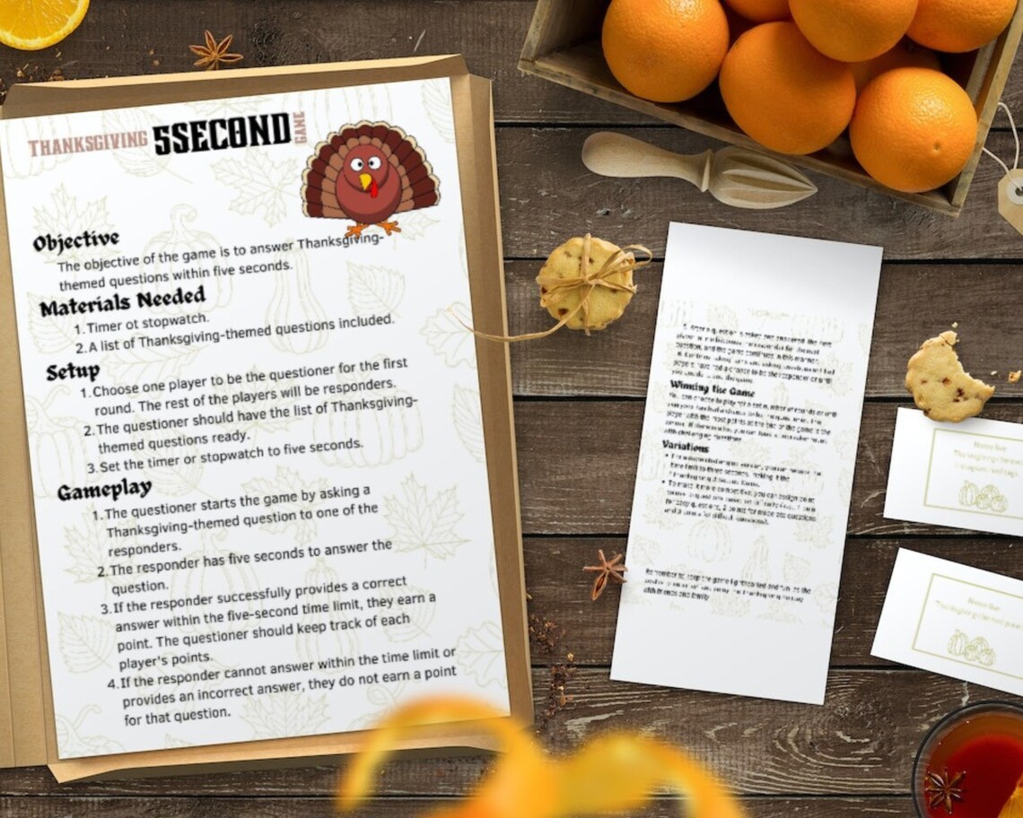 Thanksgiving 5 Second Game | Printable Thanksgiving Game With 80 ...