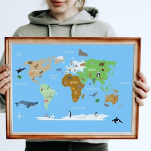 Printable Animal World Map Poster for Kids | Educational Animal Map ...