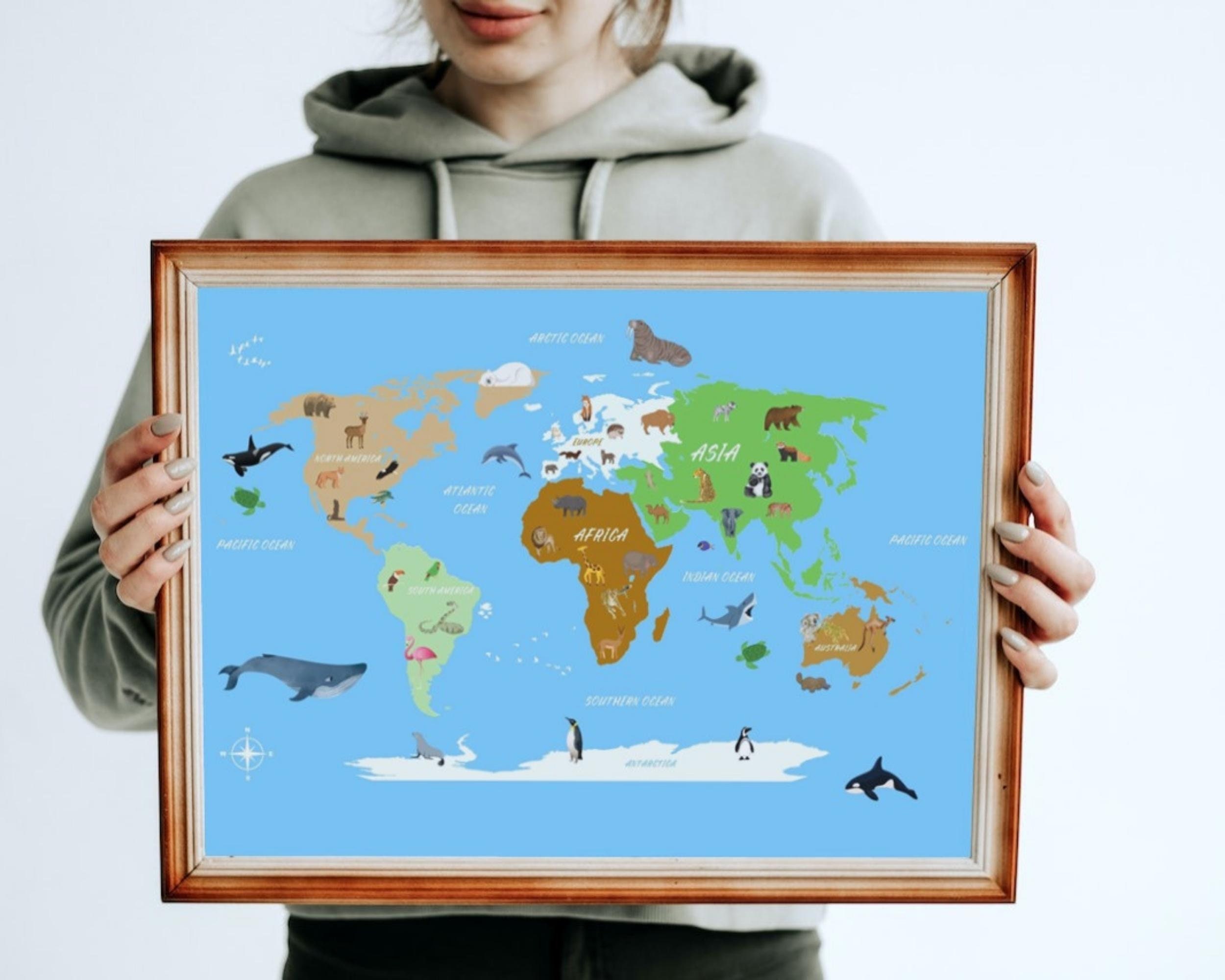 Printable Animal World Map Poster for Kids | Educational Animal Map ...