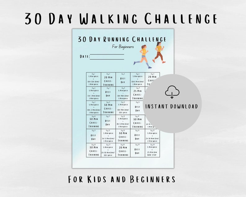 30 Days Running Challenge Printable Workout Plan | Fitness Tracker ...