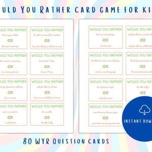 Printable Card Game for Kids Would You Rather | 80 Printable Question ...