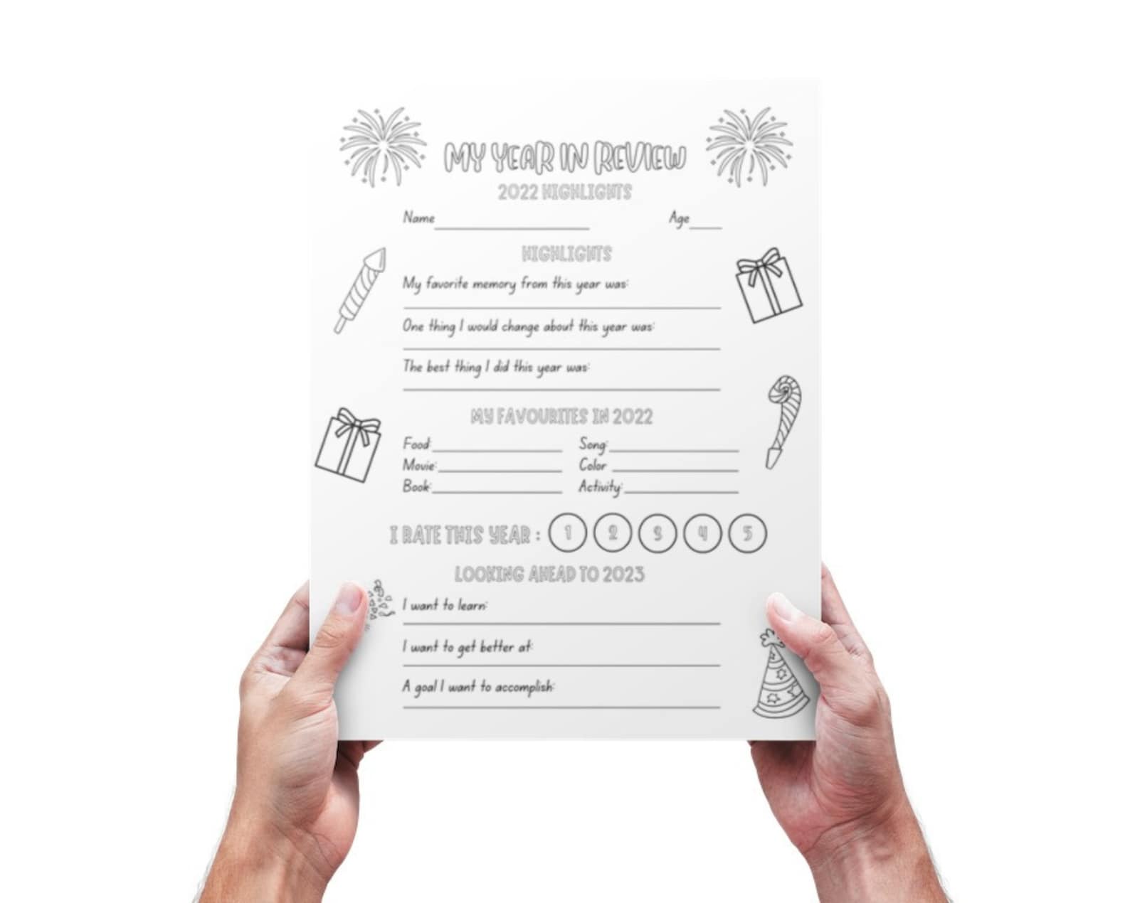 Printable New Year Eve Questionnaire for Kids | Coloring Sheet New Year ...