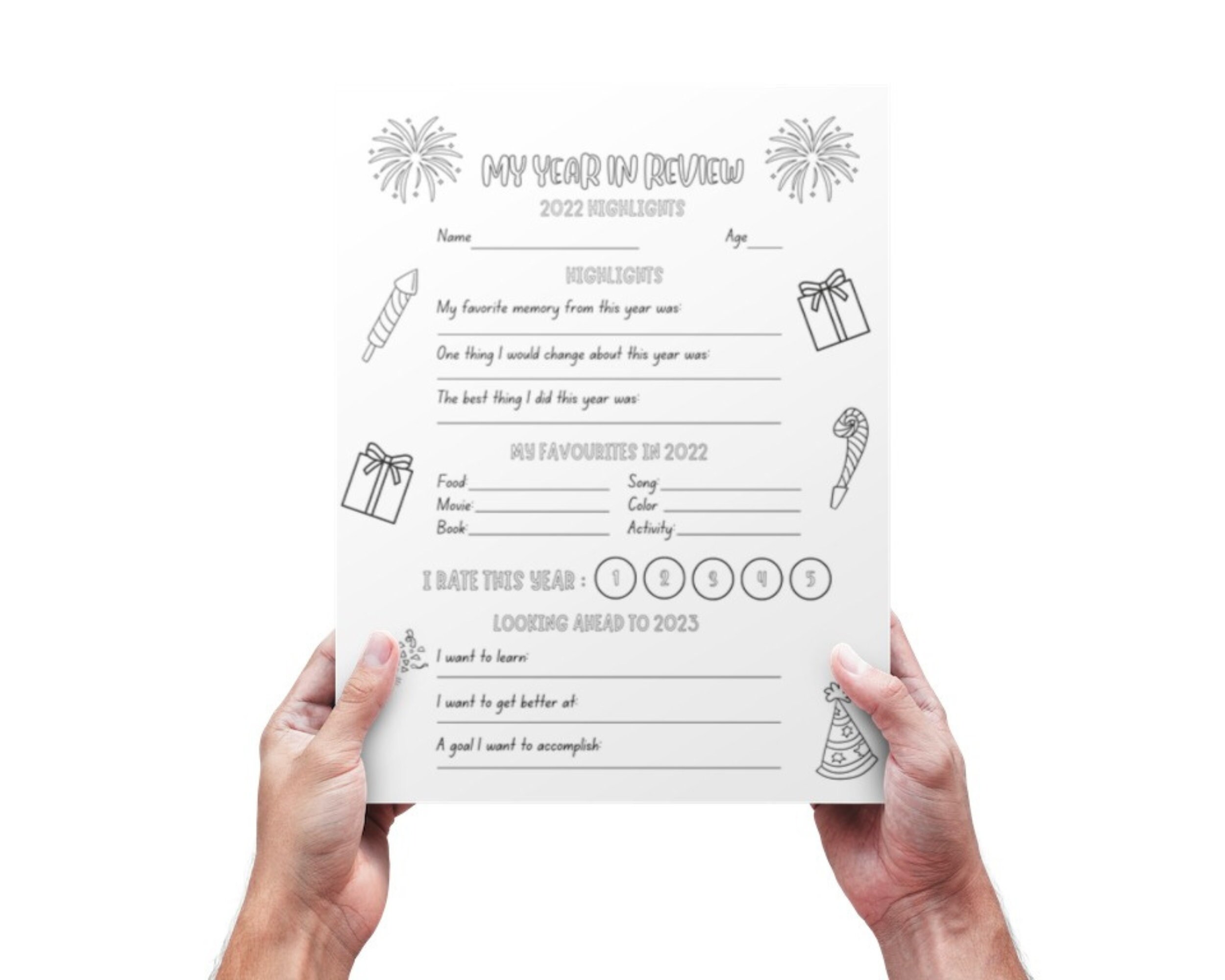 Printable New Year Eve Questionnaire for Kids | Coloring Sheet New Year ...
