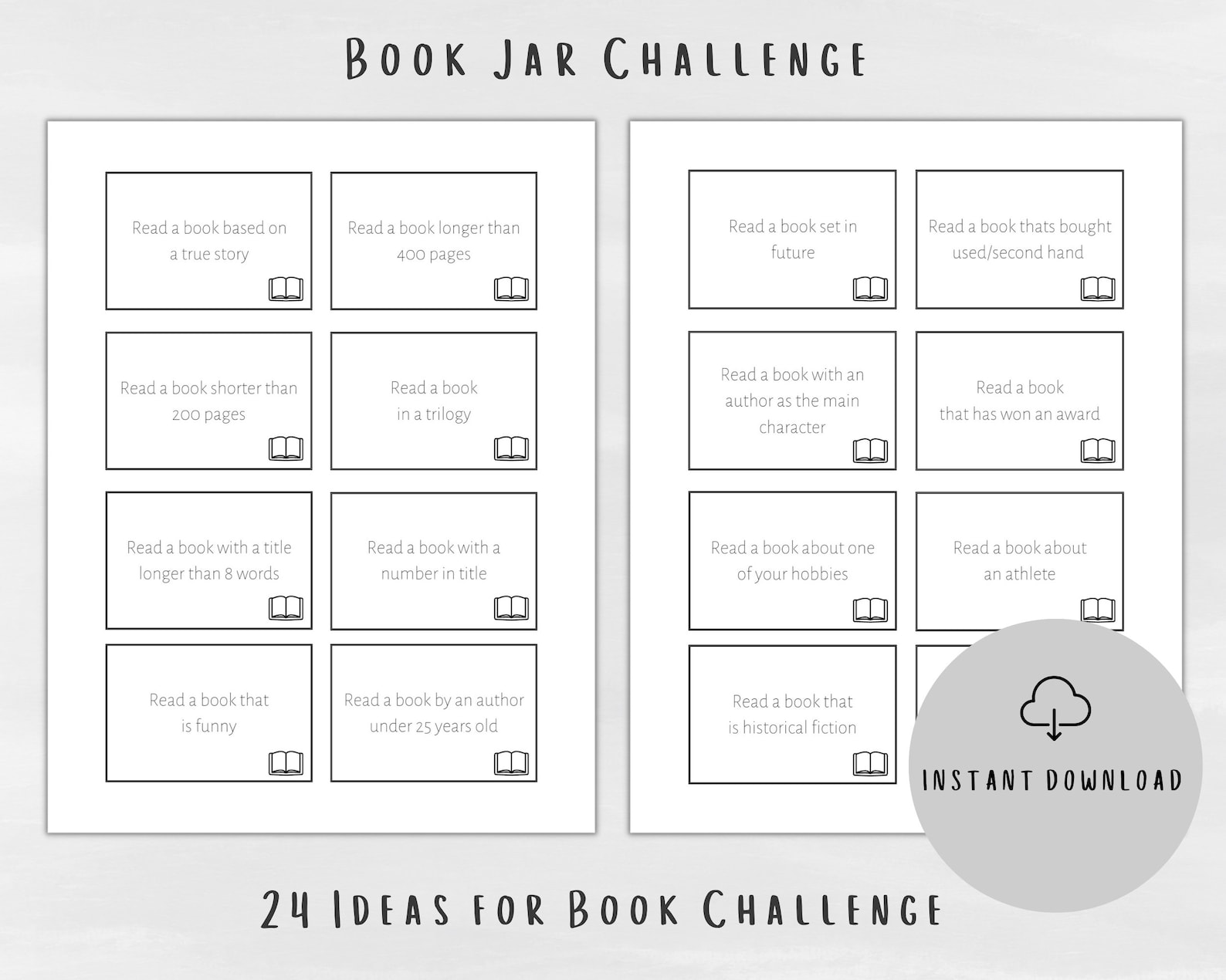24 Book Jar Challenge Ideas Printable Cards - A Fun Way to Encourage ...